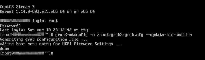 RHEL 9.3 系から GRUB_CMDLINE_LINUX を変更時にgrub2-mkconfig「–update-bls-cmdline ...